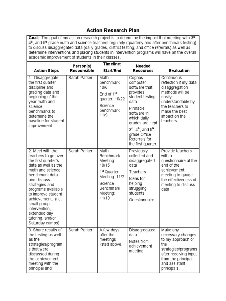 Action Research Plan: Goal: The Goal of My Action Research Project Is ...