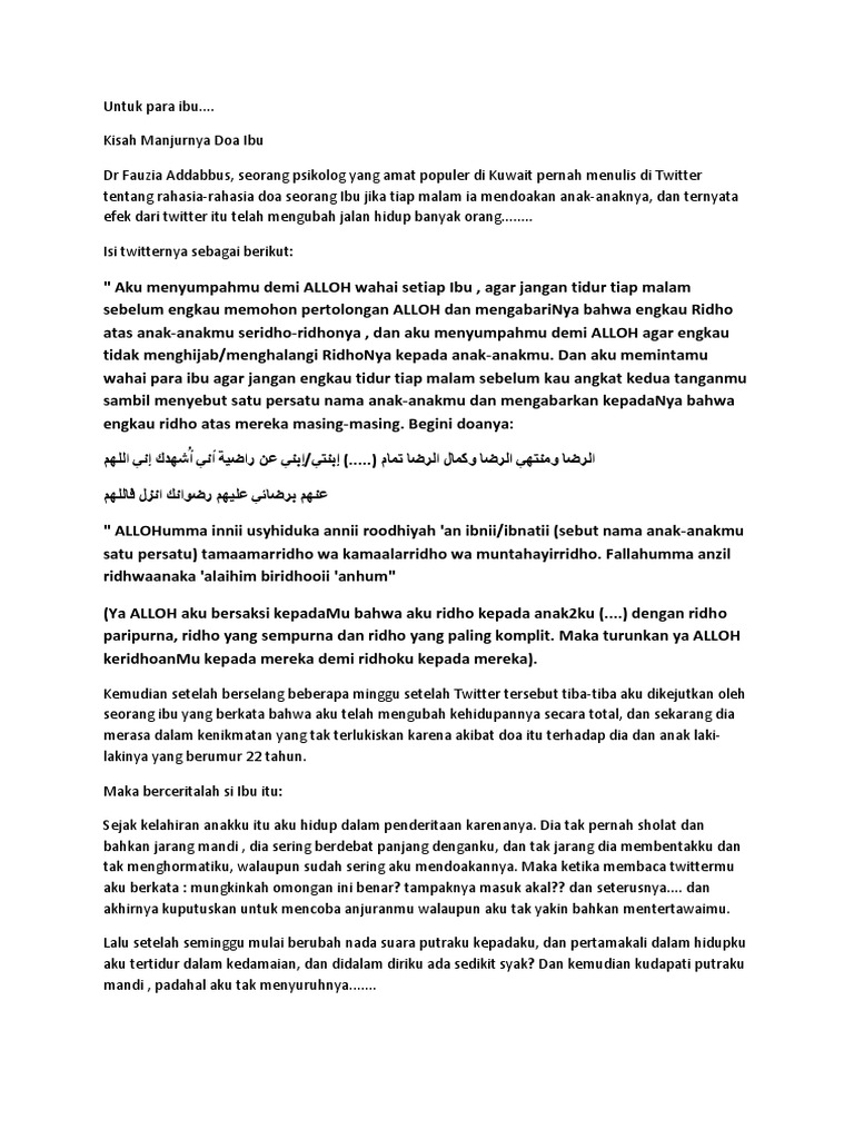 Doa Ibu Untuk Anaknya | PDF