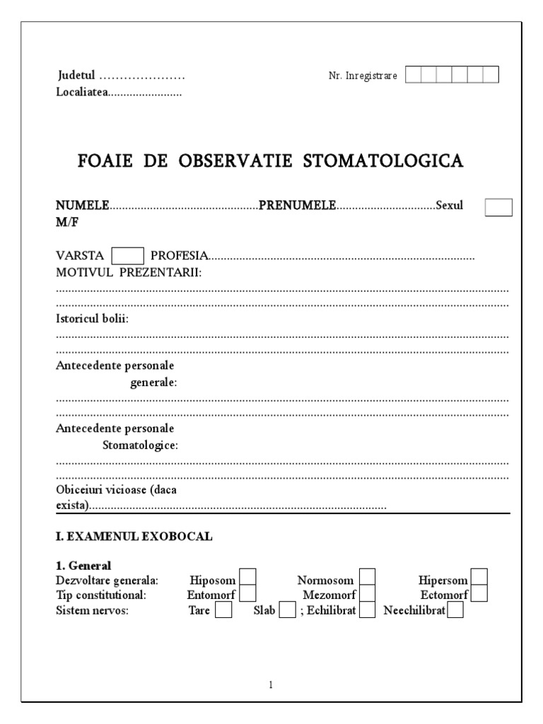 Foaia de Observatie Stomatologica1 | PDF