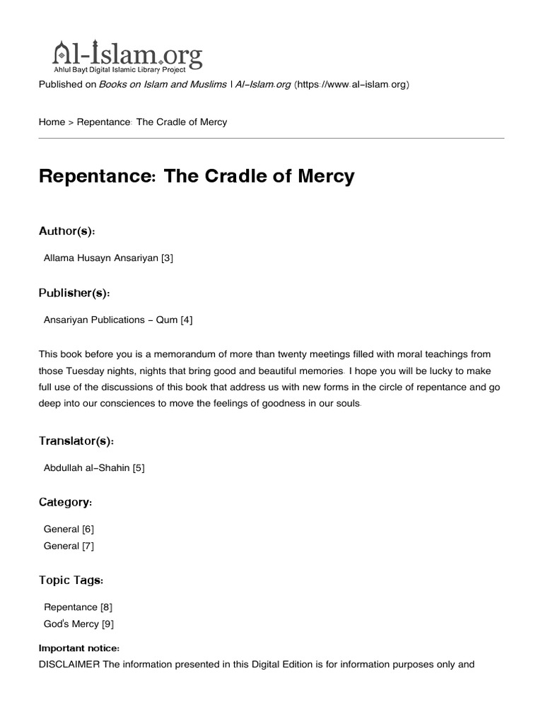 Repentance - The Cradle of Mercy | Download Free PDF | Sin | Quran