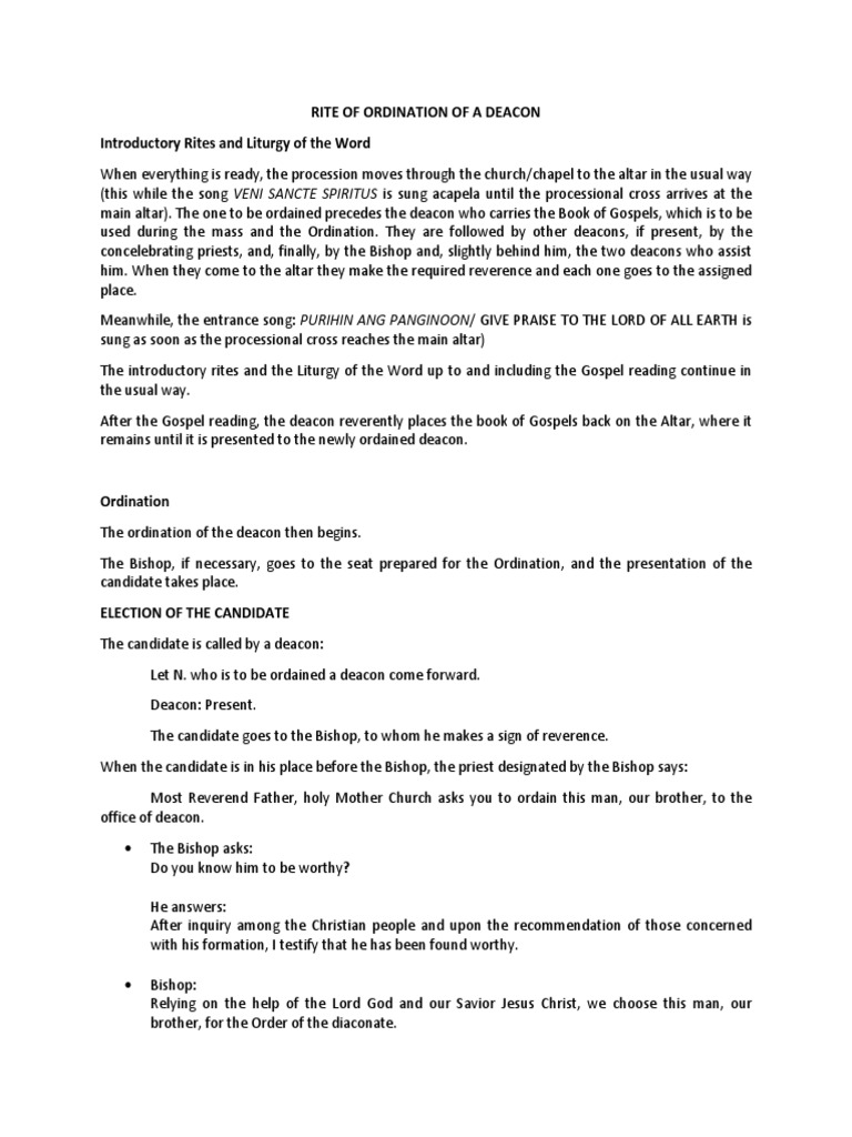 Rite of Ordination of A Deacon | PDF | Deacon | Mass (Liturgy)