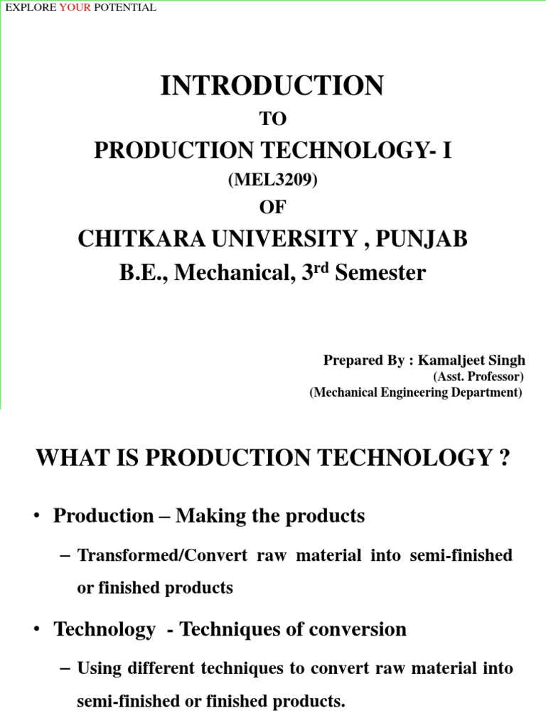 PT1 - Lect 1 Introduction To Production Technology | PDF | Metalworking ...