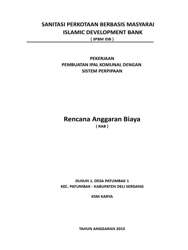 RAB Pembuatan Ipal Komunal Patumbak | PDF