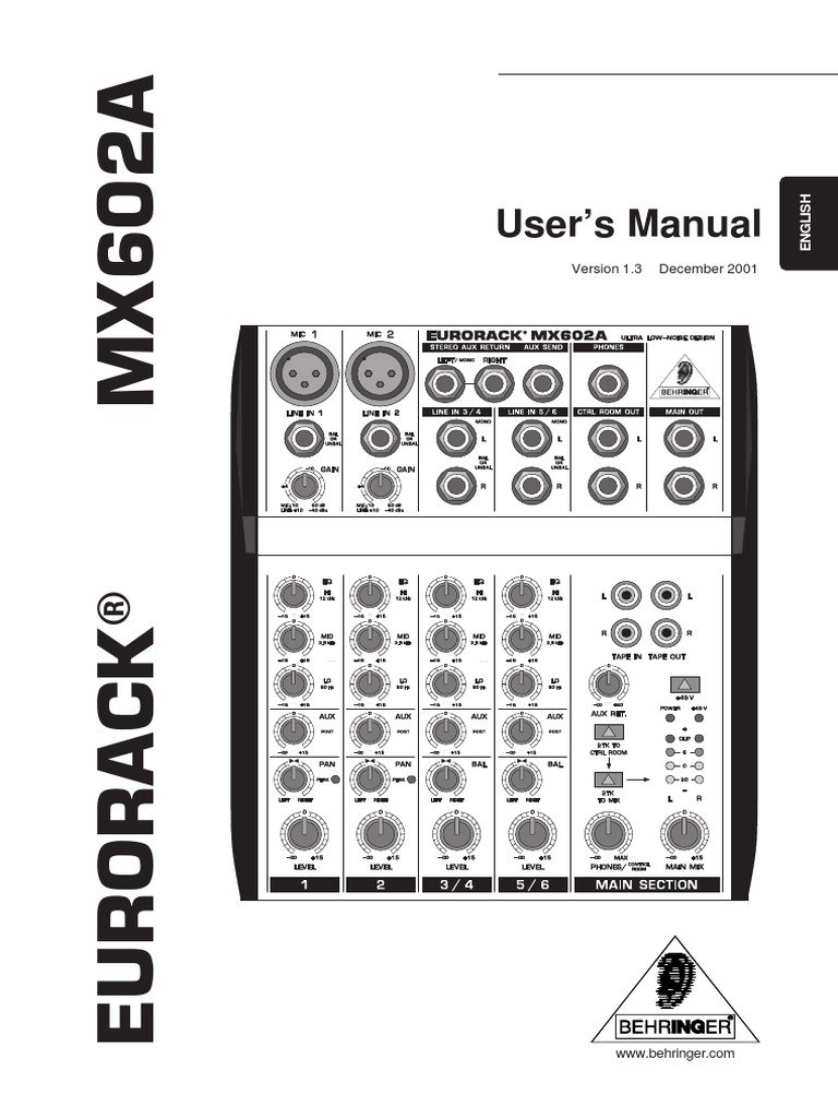 Behringer Mixer MX602A | PDF | Equalization (Audio) | Microphone