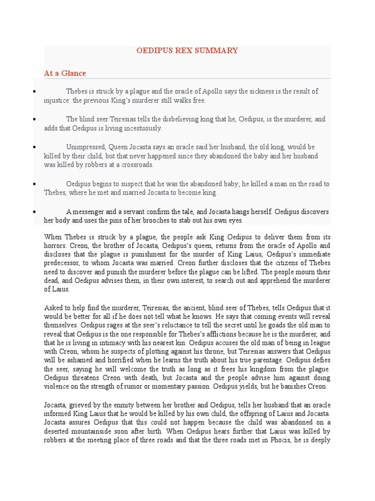 Oedipus Rex Summary | PDF | Ancient Thebes (Boeotia) | Boeotian Mythology