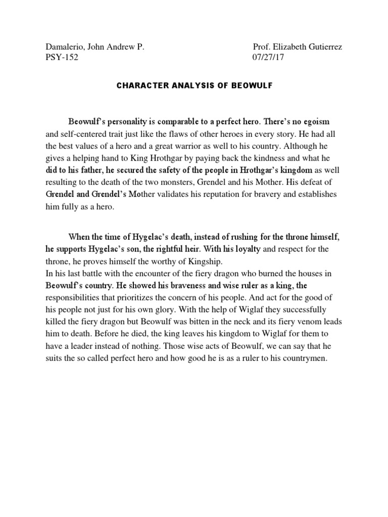 Character Analysis of Beowulf | PDF