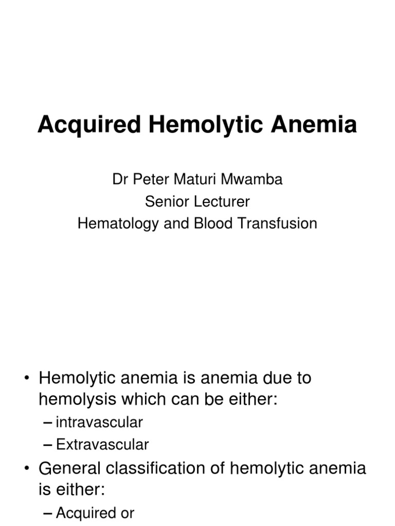 Acquired Hemolytic Anemia Presentation For BPharm | PDF | Tissue ...