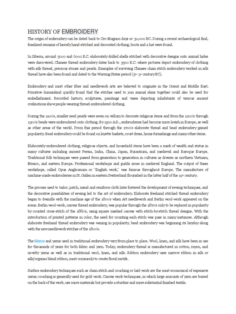 History of Embroidery | PDF | Embroidery | Art Media
