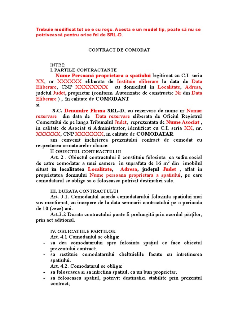 Model Contract de Comodat2 | PDF