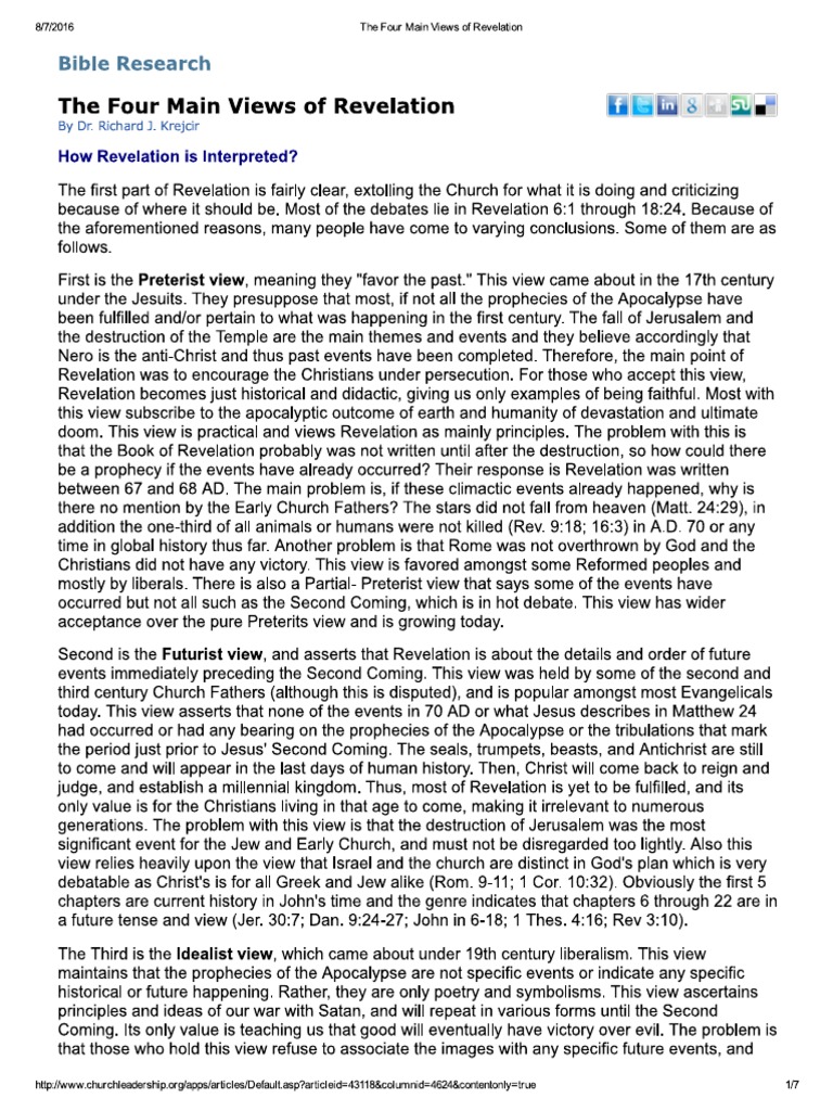 The Four Main Views Of Revelation Pdf