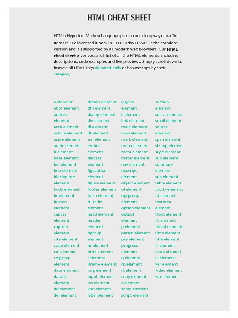Html Cheat Sheet | Pdf | Html Element | Html