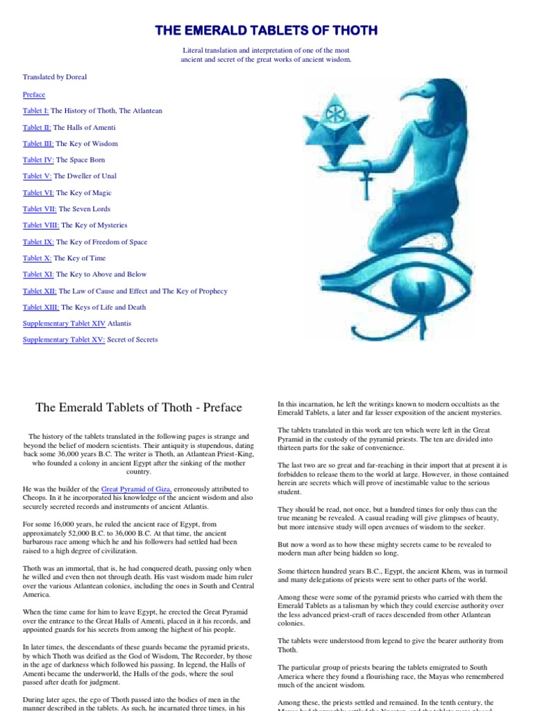 The Emerald Tablets of Thoth Explained | PDF | Wisdom | Atlantis