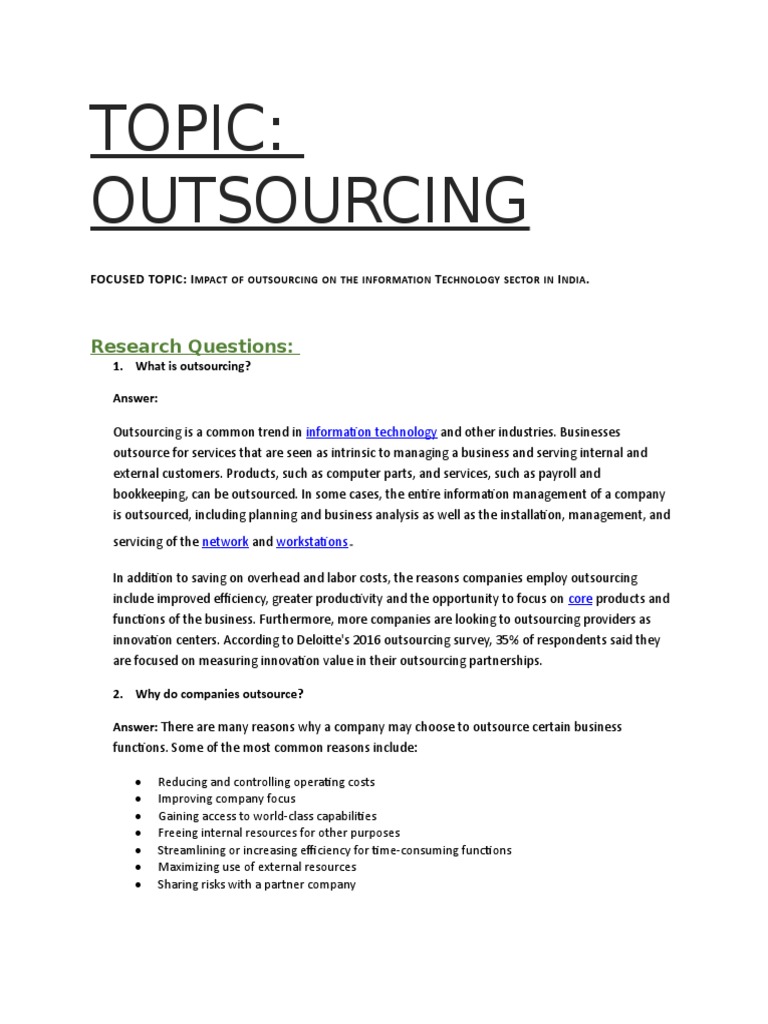 Topic: Outsourcing: Research Questions | Download Free PDF | Intention ...