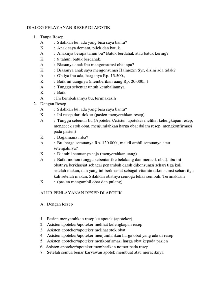 Dialog Pelayanan Resep Di Apotik | PDF