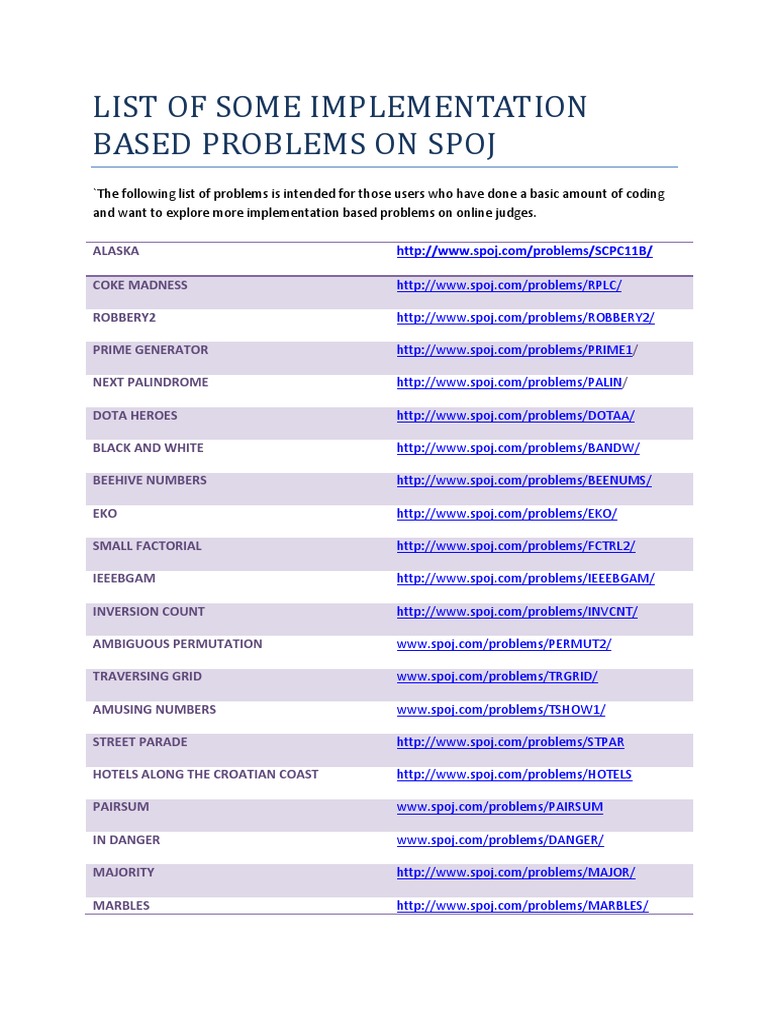 SPOJ Challenges for Coders | PDF | Discrete Mathematics | Computer Programming