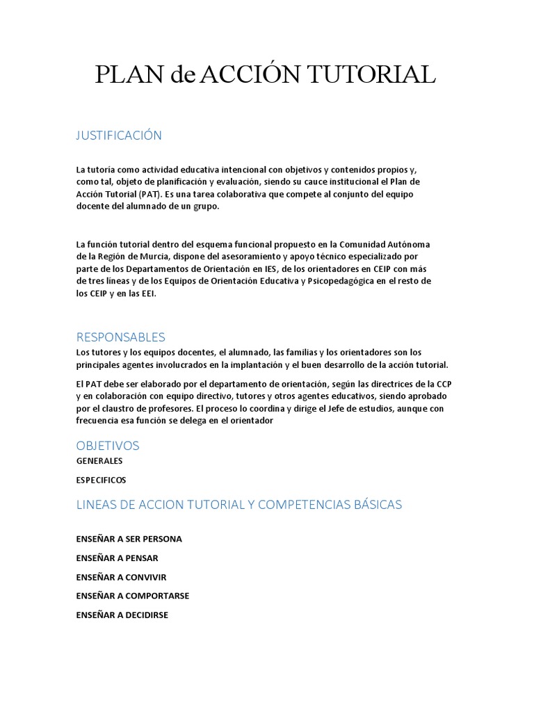 PLAN de ACCIÓN TUTORIAL | PDF