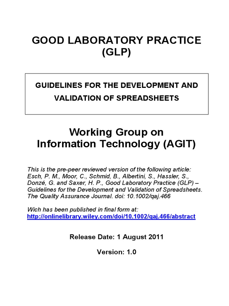 AGIT Guidelines Development Validation Spreadsheets EN PDF | PDF ...