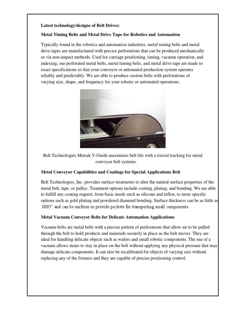 Latest Technology/designs of Belt Drives: Metal Timing Belts and Metal ...
