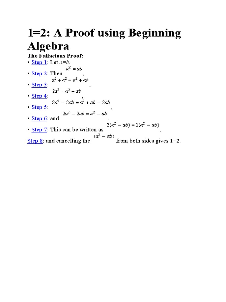 1 2: A Proof Using Beginning Algebra | PDF