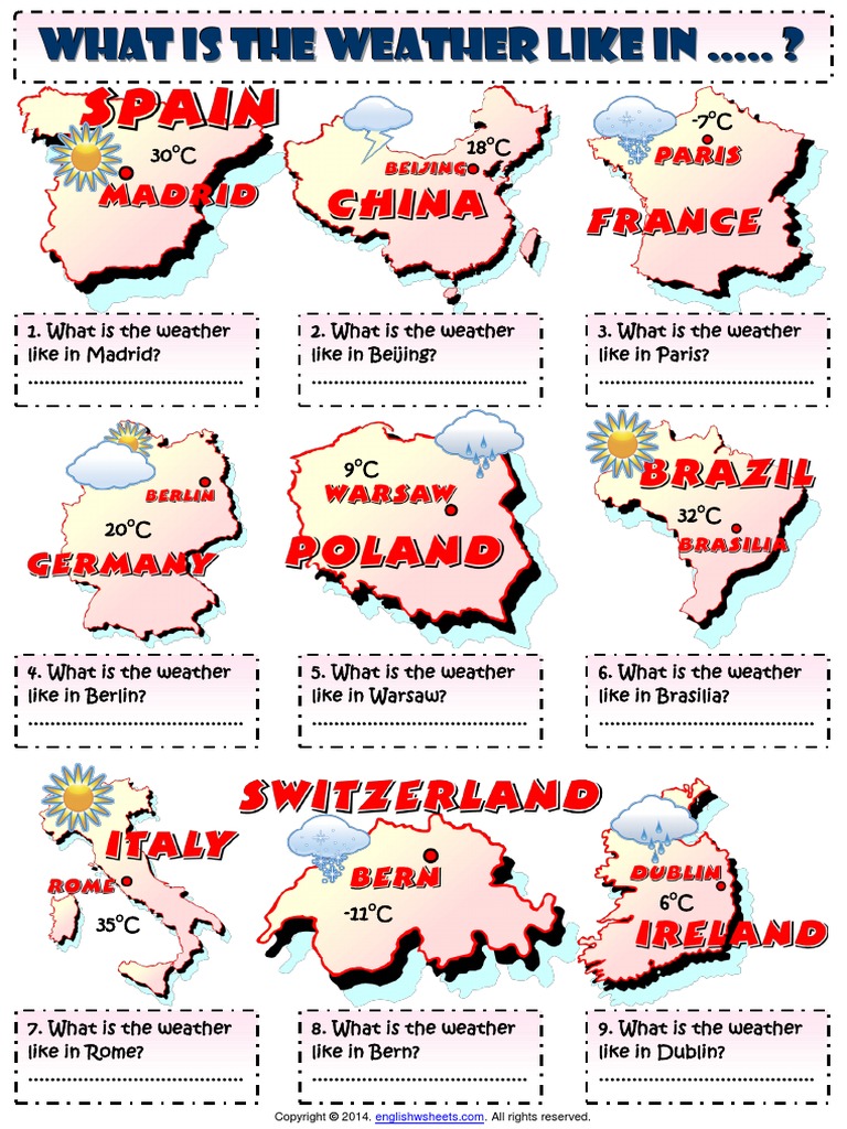 What Is The Weather Like in Capital Cities Esl Worksheet PDF | PDF ...