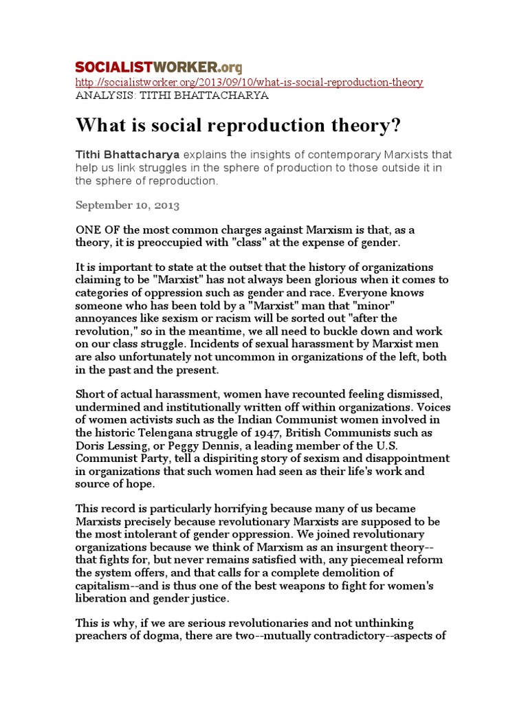 Understanding Social Reproduction Theory | PDF | Capitalism | Marxism