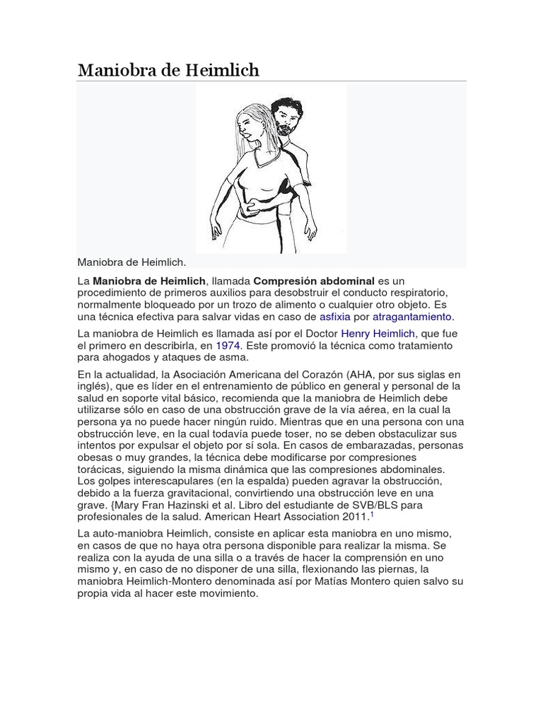 Maniobra de Heimlich: Guía y Aplicaciones | PDF | Habilidades de ...