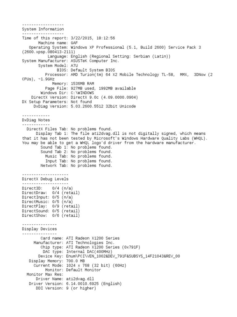 Dxdiag | PDF | Device Driver | Codec