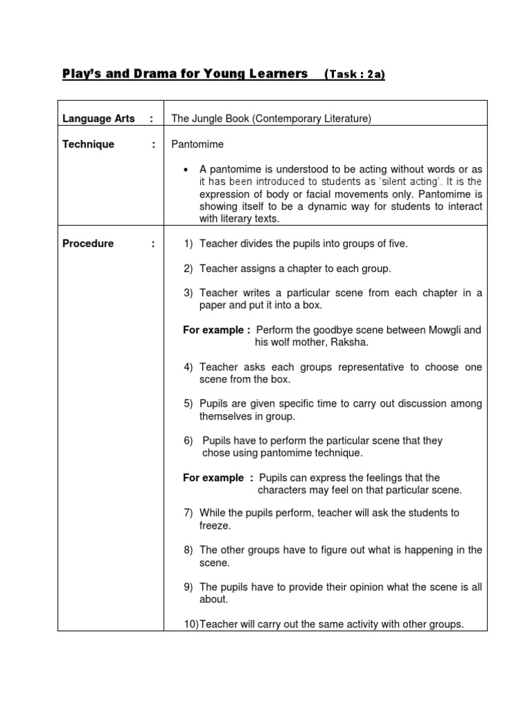 Play's and Drama For Young Learners (: Task: 2a) | PDF | Classroom ...