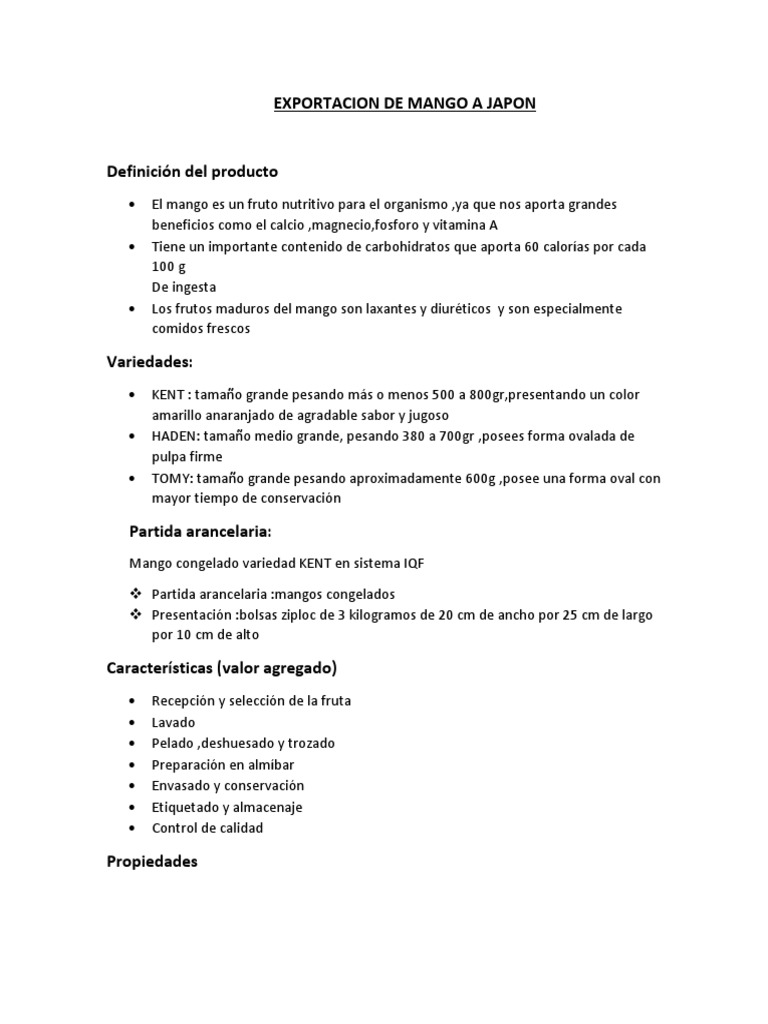 Exportación de Mango a Japón: Proceso y Aranceles | PDF | Cocina ...