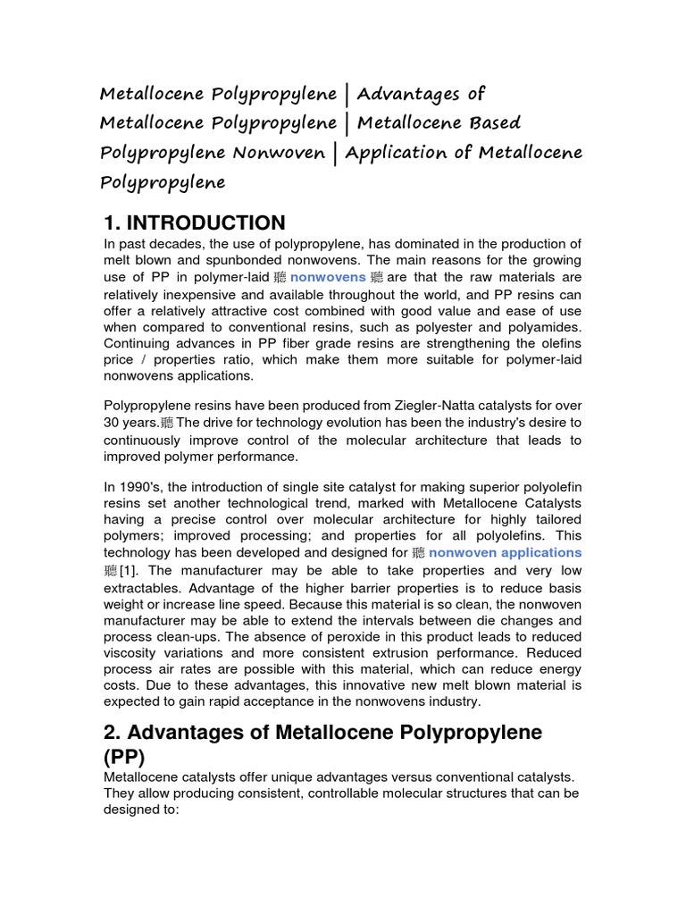 Metallocene Polypropylene | PDF | Nonwoven Fabric | Polyolefin