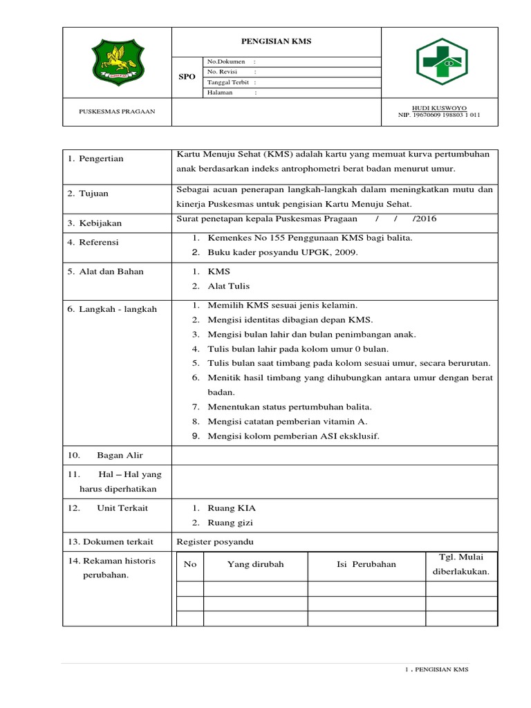 Sop & DT Pengisian Kms | PDF