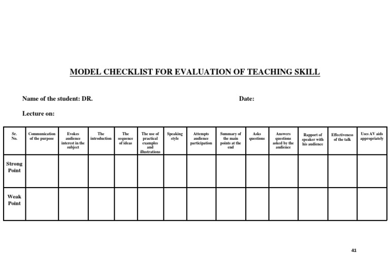 Teaching Skills Evaluation Checklist | PDF