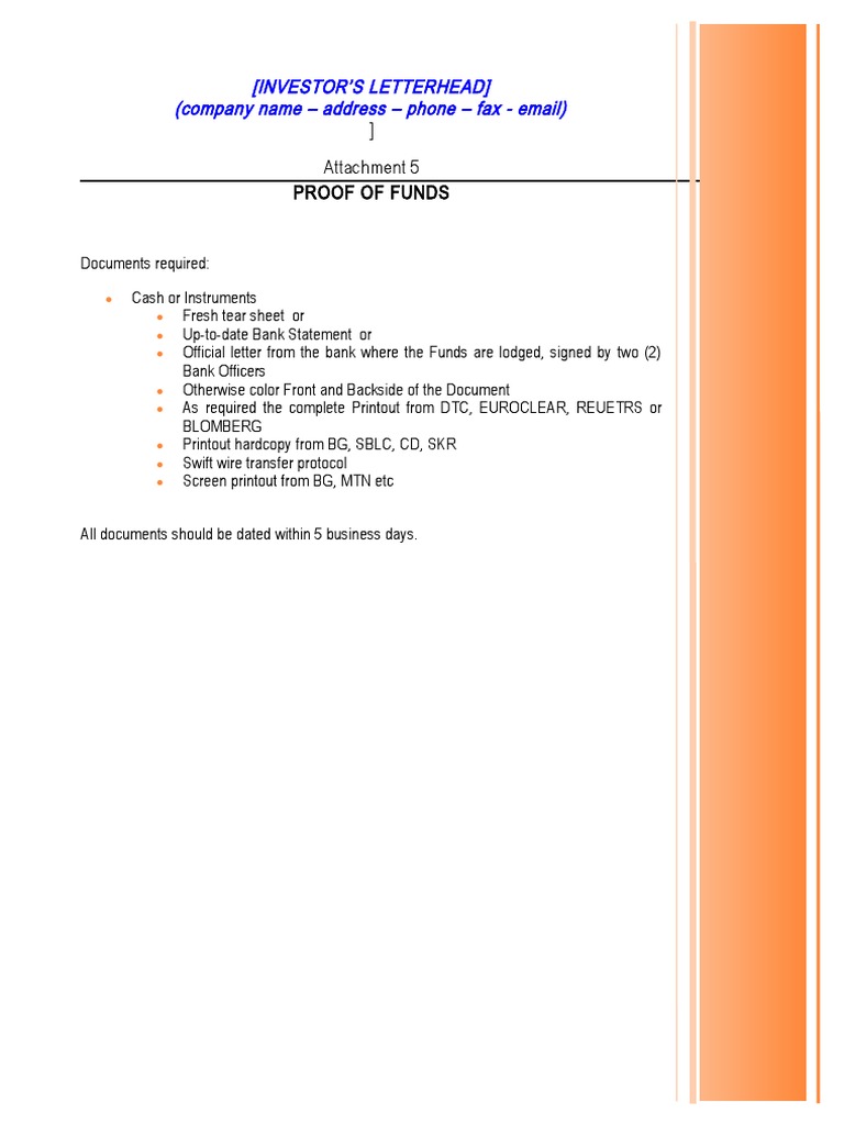 Proof of Funds Documentation Requirements | PDF