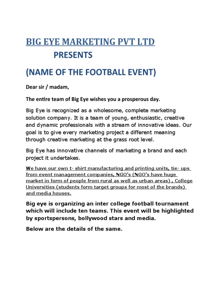 Football Event Proposal | PDF