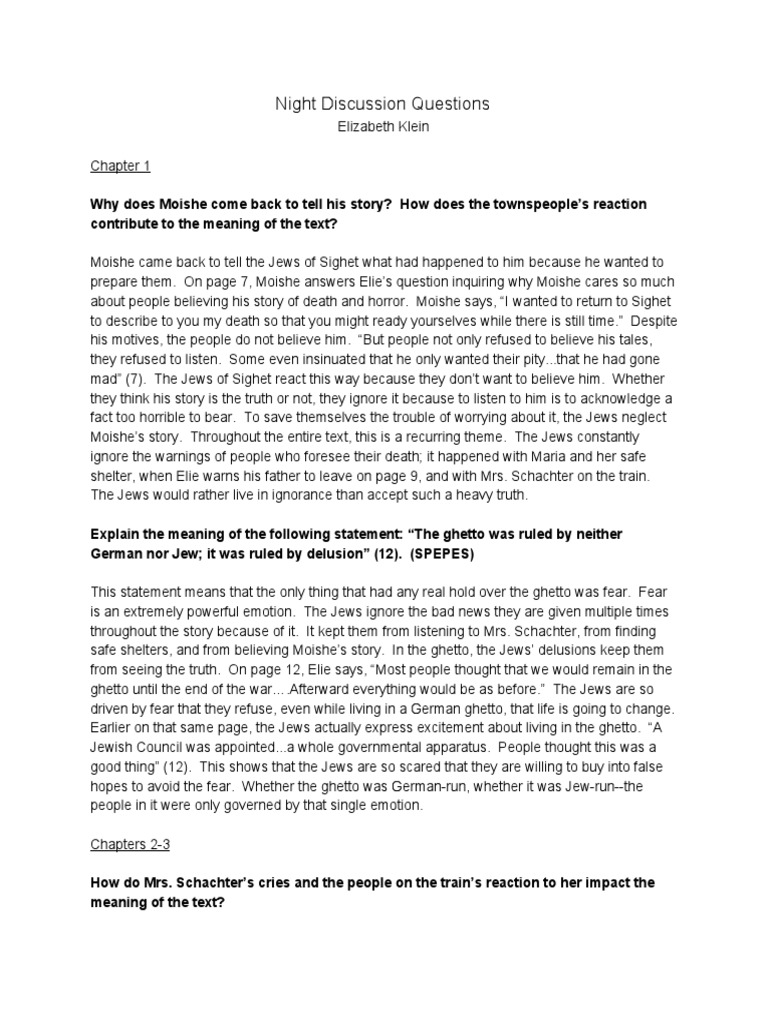 Night Discussion Questions | PDF | The Holocaust | Auschwitz ...