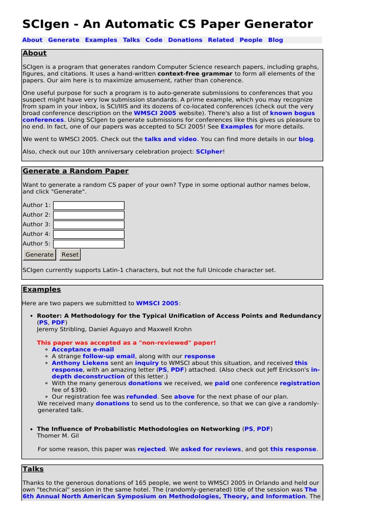 Scigen - An Automatic Cs Paper Generator: About | PDF | Email | Computing