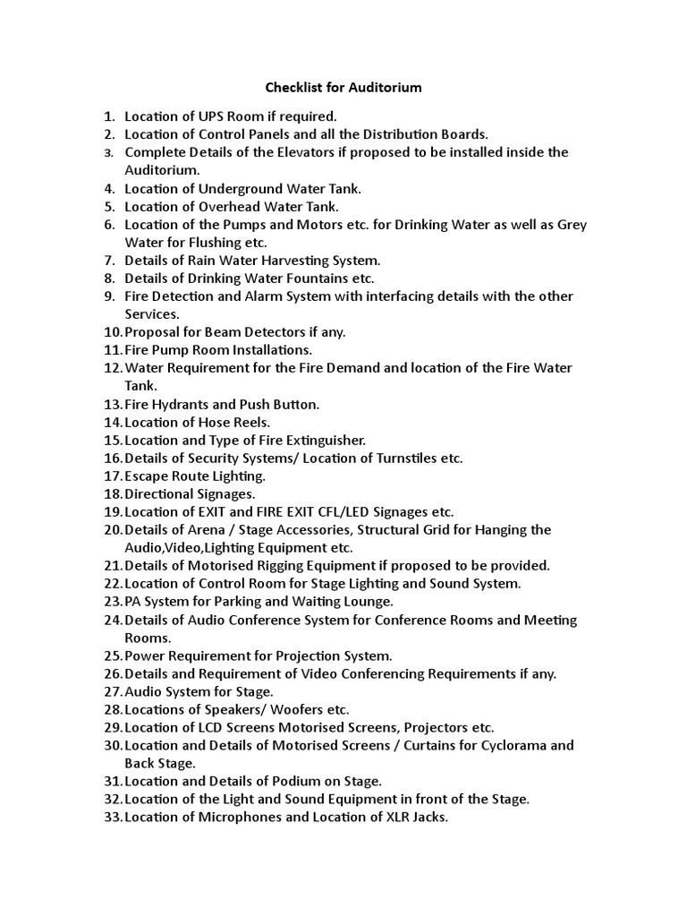 Checklist For Auditorium Vadnagar For Reference | PDF | Lighting | Cable