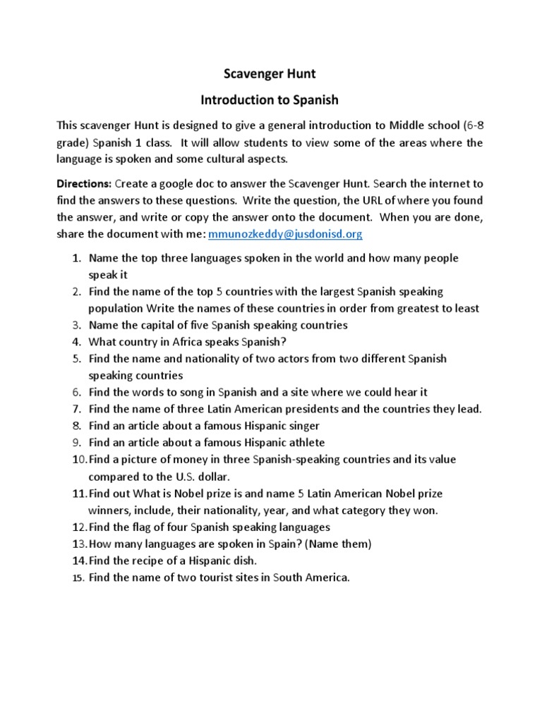 Scavenger Hunt | PDF | Hispanic | Spanish Language