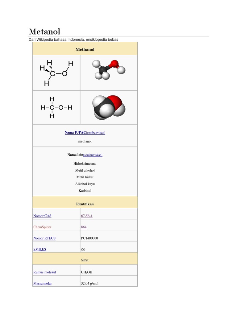 Metanol: Sifat, Produksi, dan Kegunaan | PDF