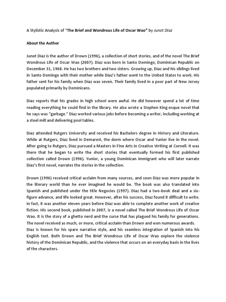 The Brief Wondrous Life of Oscar Wao | PDF | Narration | Narrative