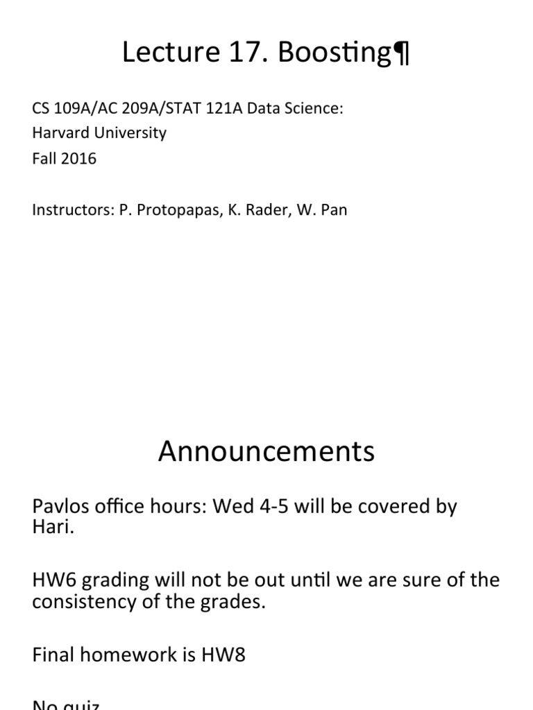 CS109a Lecture17 Boosting Other | PDF | Errors And Residuals | Regression Analysis