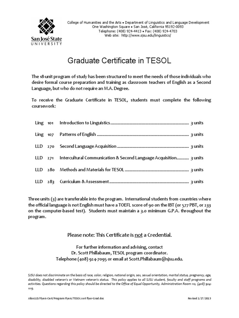Flier Tesol Grad Cert PDF | PDF | English As A Second Or Foreign ...