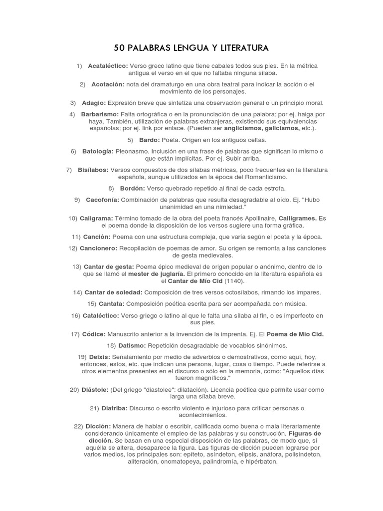50 Palabras Lengua y Literatura | Metro (poesía) | Poesía