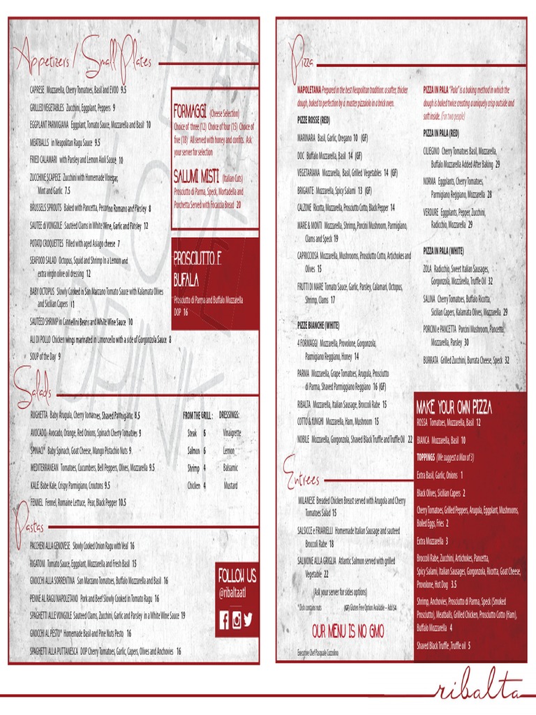 Ribalta Atlanta Menu PDF | PDF | Pizza | Mozzarella