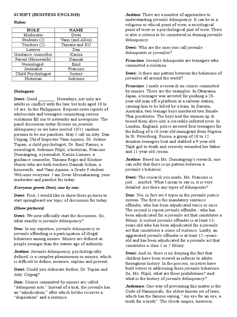 Script (Bus - Eng) | PDF | Juvenile Delinquency | Juvenile Court