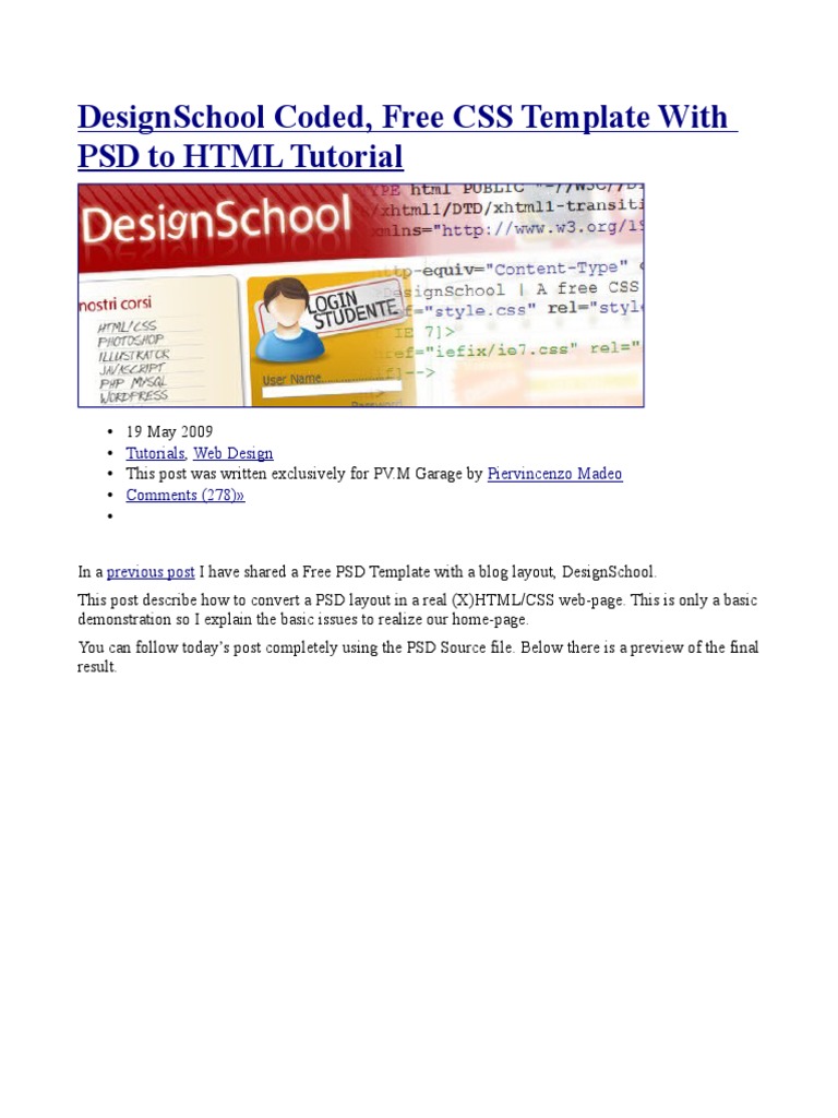 Designschool Coded, Free Css Template With PSD To HTML Tutorial | PDF | Cascading Style Sheets ...