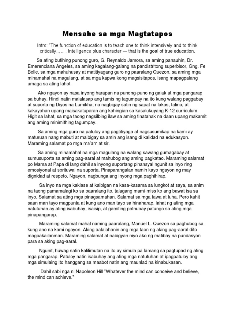 Mensahe Sa Mga Magtatapos | PDF