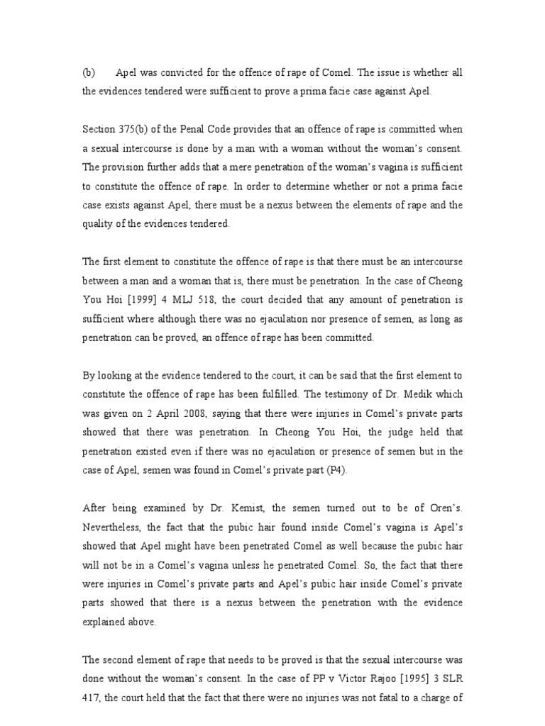 Assignment - Prima Facie Case [Criminal Law] | Rape | Evidence