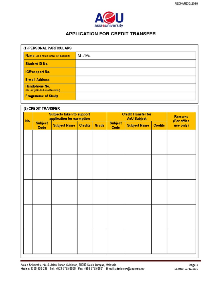 Application Form - Credit Transfer-2 (1) | Course Credit | Postgraduate ...