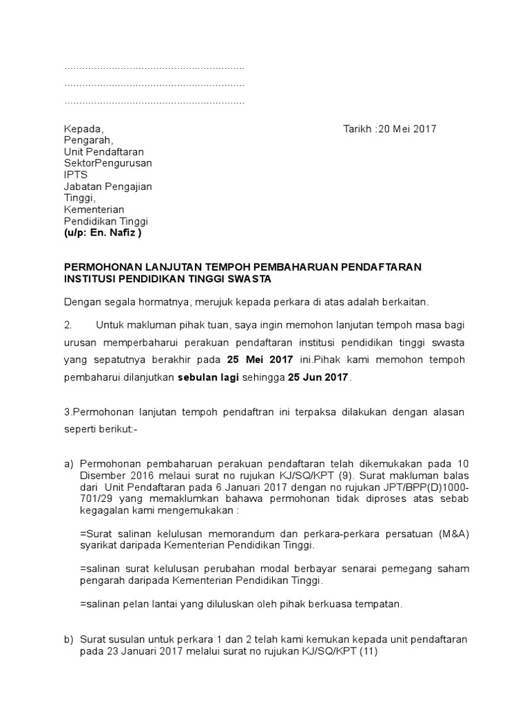 Surat Permohonan Lanjutan Kontrak Kerja Contoh Surat Rasmi Permohonan ... Surat Permohonan Lanjutan Kontrak Kerja Contoh Surat Rasmi Permohonan ...